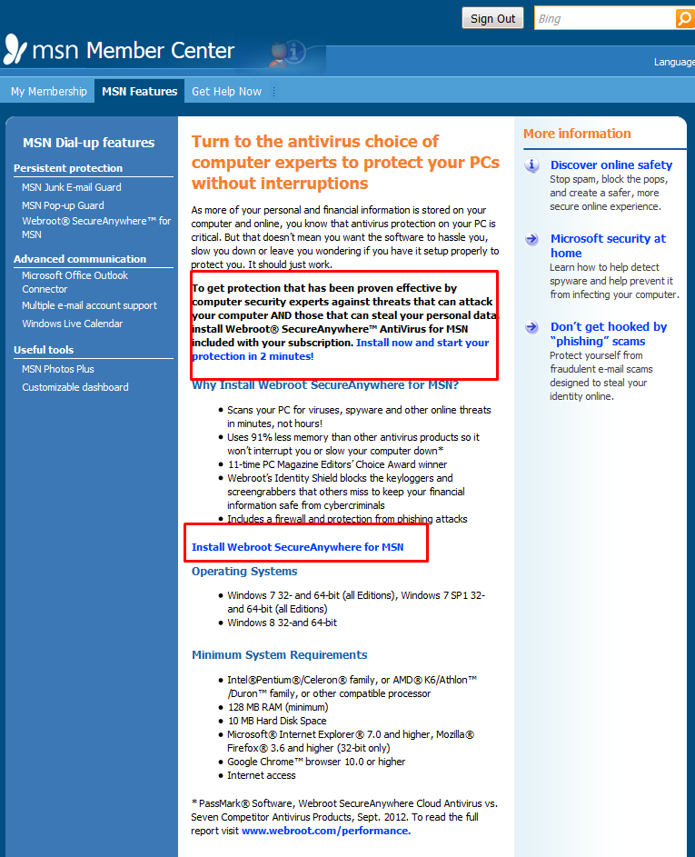 Webroot SecureAnywhere Installation instructions for MSN Premium Webroot SecureAnywhere Installation instructions for MSN Premium